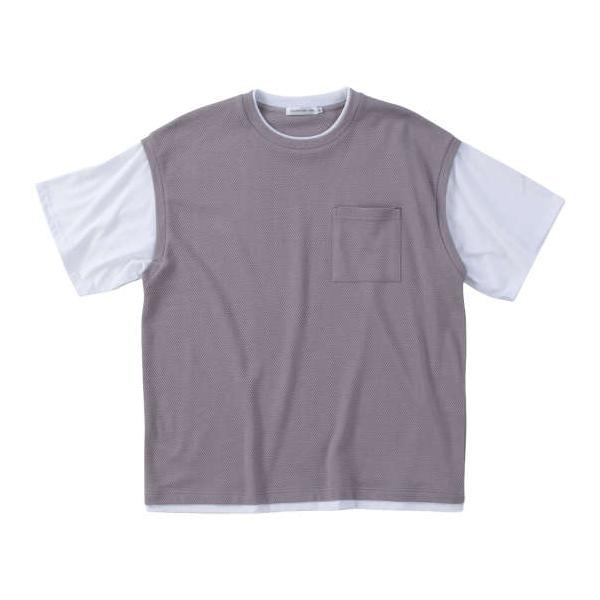 【launching padパイナップルニットフェイクレイヤード半袖Tシャツ】Tシャツです。カラー:ライトグレージュ×ホワイト素材:本体:ポリエステル 65%綿 35%別布:ポリエステル 65%綿 35%リブ部分:ポリエステル 65%　綿 ...