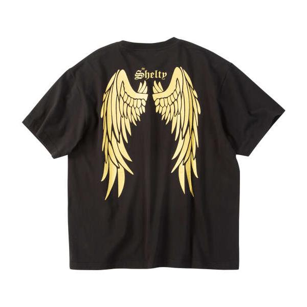 【SHELTY天竺メタリックWINGプリント半袖Tシャツ】SHELTYの天竺メタリックWINGプリント半袖Tシャツです。カラー:ブラック×ゴールド素材:本体:綿 100%リブ部分:綿 95%ポリウレタン 5%サイズ　バスト　総丈　裾周り　肩...