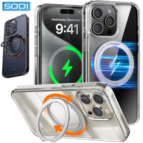 【多機能360度回転スタンド】SODI iPhone ケースは360°回転と90°角度調整のデザインを採用しており、横にしても縦にしても、外出先で携帯電話のスタンドとして活用できます。iPhoneをしっかりホールドするリングスタンドとしても...