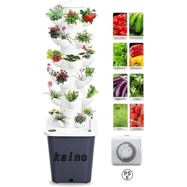 【高収量30株栽培ポッド構造】6段垂直栽培システムは、30株の植物を同時に栽培できるため、イチゴ、トマト、レタス、ハーブ、野菜の種子などの栽培に最適です。【スマートな水管理】タイマー、水循環システム、分水器を備えた内蔵の63ガロン/時給水ポ...