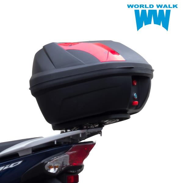 ディオ110の純正リアキャリアに純正以外のボックスベースを直接取り付ける事は難しく、一工夫が必要です。アタッチメントを使用すれば４点でしっかりボックスのベースを固定でき、安全性もしっかり確保できます。ワールドウォークの汎用リアボックスは勿論...