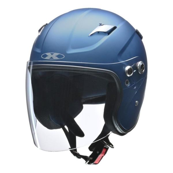 リード工業 RAZZO STRADA X-AIR セミジェット ヘルメット マットネイビー フリーサイズ(57〜60cm未満) シールド付き UVカット 着脱式内装 バイク用 LEAD