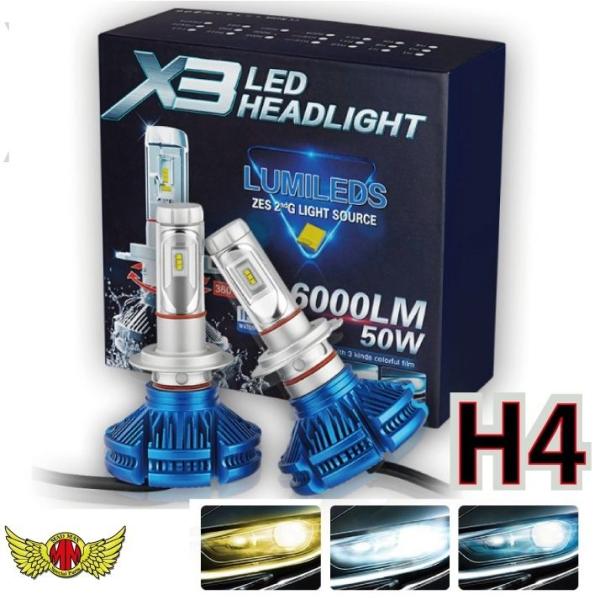 マッドマックス MM13-0046-BL-2 X3 H4 LEDヘッドライト Hi/Lo切替 25W 6000LM 防水 ブルー 2個セット 汎用(12V/24V兼用) バルブ 電球 MADMAX