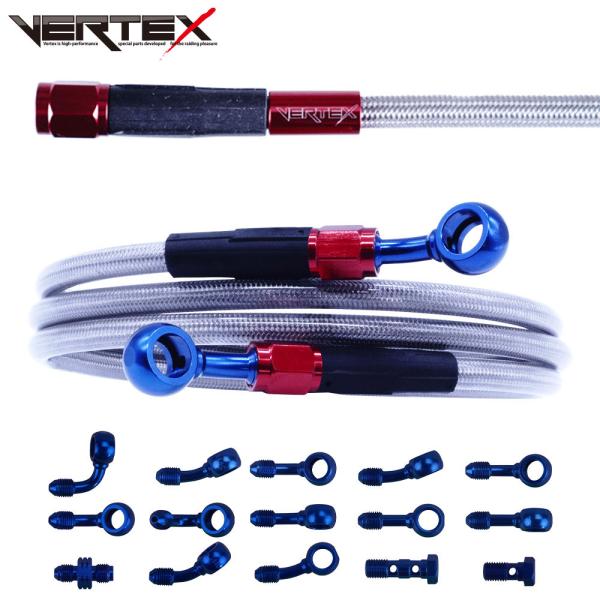 MBX50/F メッシュ ブレーキホース フロント 10cmロング クリア ブルー/レッド メッシュブレーキホース MBX50/F 82-86 バーテックス