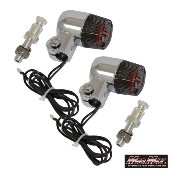 マッドマックス MM11-0075-SM 丸型ミニヨーロピアンウインカー M10×60mm/アルミ製取付ステー付 シルバー/スモーク 2個セット 汎用 ウィンカー 指示器