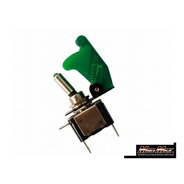 マッドマックス MM50-0340-GN LED付 ミサイルスイッチ ON/OFF切替 グリーン 縦63×横42×厚17mm 汎用(12V専用) トグルスイッチ 電装 パーツ MADMAX