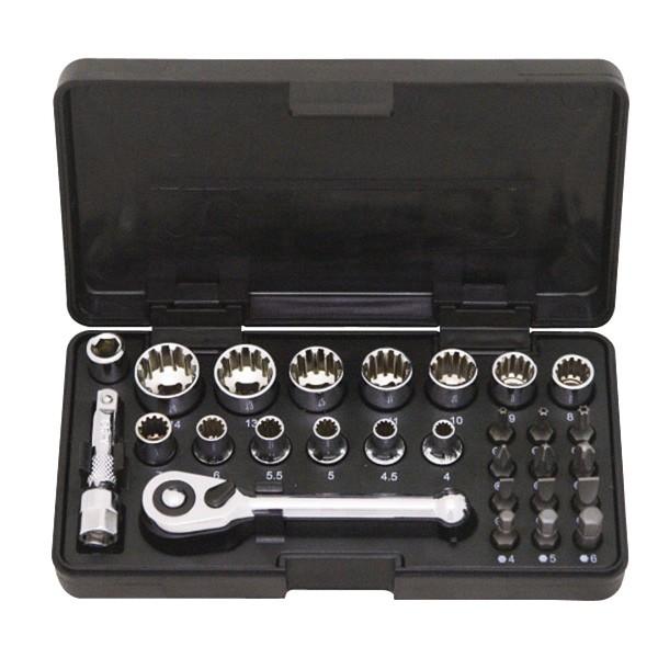 SIGNET シグネット 22038 1/4DR スプラインソケット&amp;ビットセット 28PC ●スプラインタイプソケットは6角、12角、スクエア、スプライン、ヘクスローブ及びなめたボルト等、様々なボルトに使用可能。 スプラインソケッ...