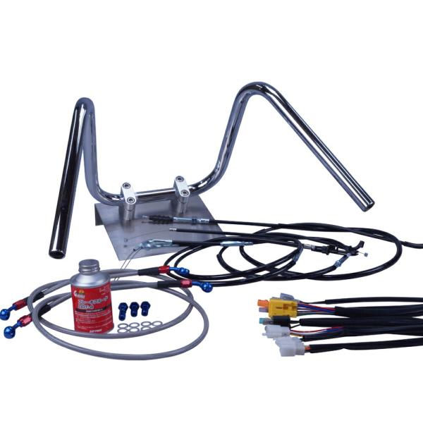 TW200/E/225 00- アップ ハンドルセット シボリアップハンドル 30cm ブラックワイヤー メッシュブレーキホース