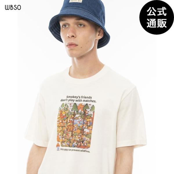 【BILLABONG(ビラボン)ブランドの公式オンラインストア】森の番人として森林保護を呼びかける米国のマスコットキャラクター、SMOKEY BEARとコラボしたクルーネックTシャツ。フロントに自然と動物、人間らが共存するオリジナルグラフィ...