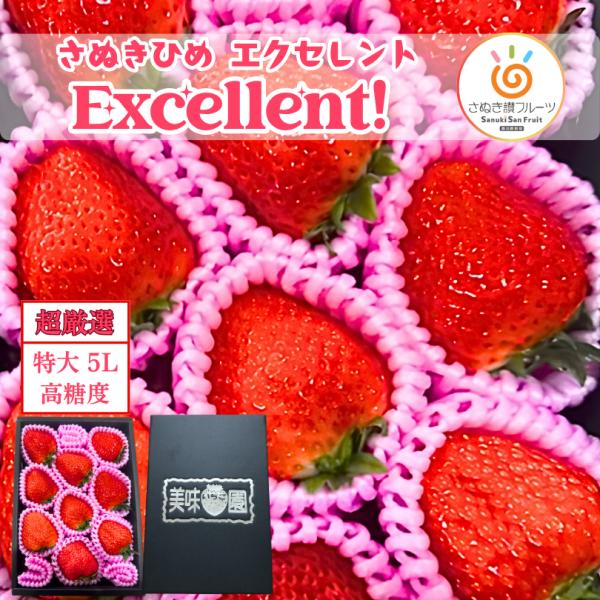 さぬきひめ エクセレント（香川県産）香川県の美味いちご園が生み出した最高峰のいちご。大きさ・色・形・糖度すべての条件を満たした果実だけを選りすぐり、全収穫量のわずか1%という希少性です。【エクセレントの条件】・1粒50g以上の特大サイズ・糖...