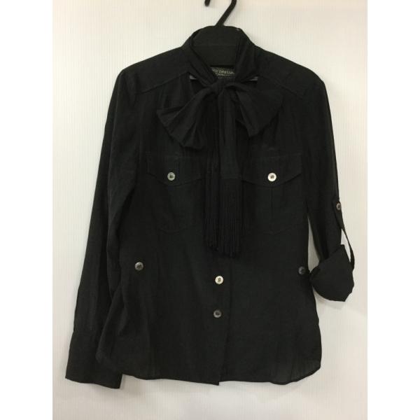 黒Vネックブラウス リボンタイ付き