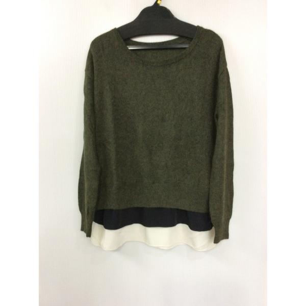 Fiori・tura オリーブ色ニット 裾は黒×白シフォン サイズM