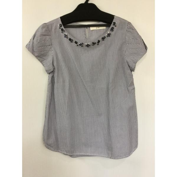 エフデ 白×ブルーグレーストライプ かぶりブラウス サイズ9