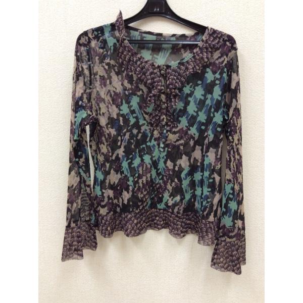 ベージュ、紫、青.など柄ネット地カットソー