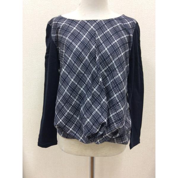 黒×前身頃ななめチェックシフォン重ねカットソー