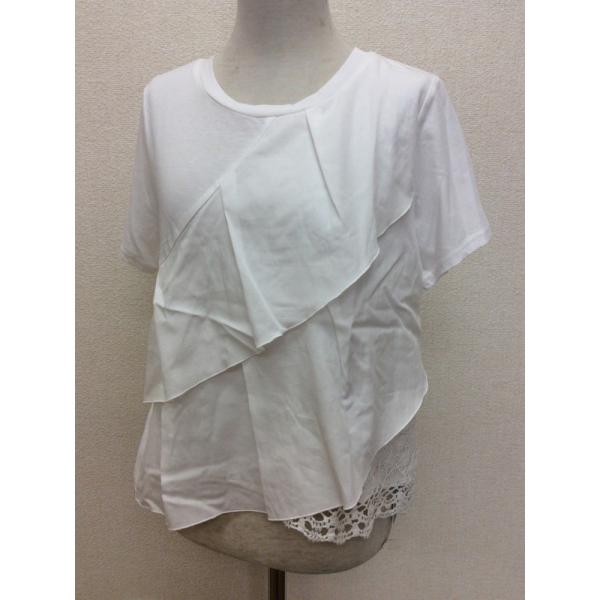 白の半袖カットソー レース飾り