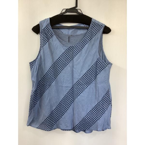 薄モスブルー 1部パンチングノースリ タンクトップ付き