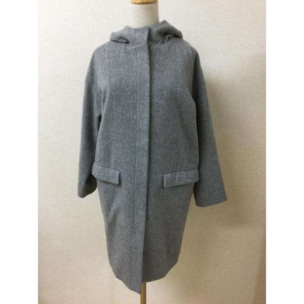 ビームスLIGHTS グレーのフード付きコート 前ジップ シンプル サイズ36
