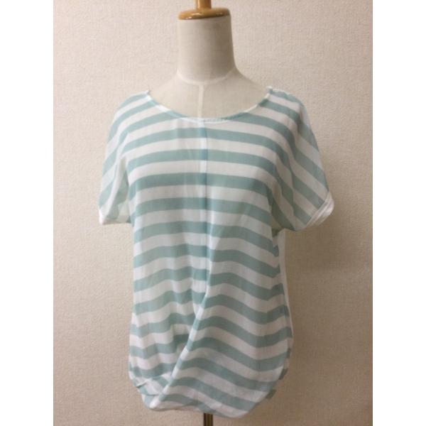 涼しげなシフォンカットソー 白に青グリーンボーダー 日本製