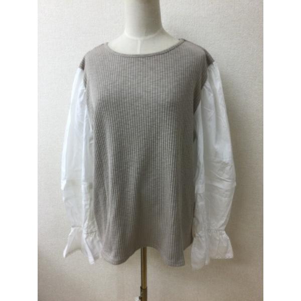 タグ付き未使用！ グレージュのニット 白い袖切り替え