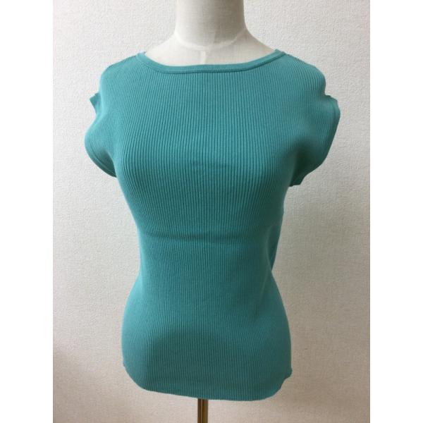 タグ付き未使用 エメラルドグリーンリブニット