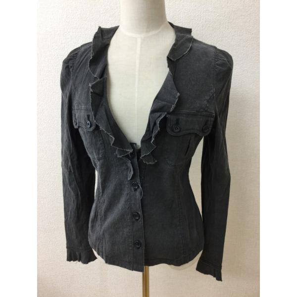 グレー ストレッチシャツ フリル飾り