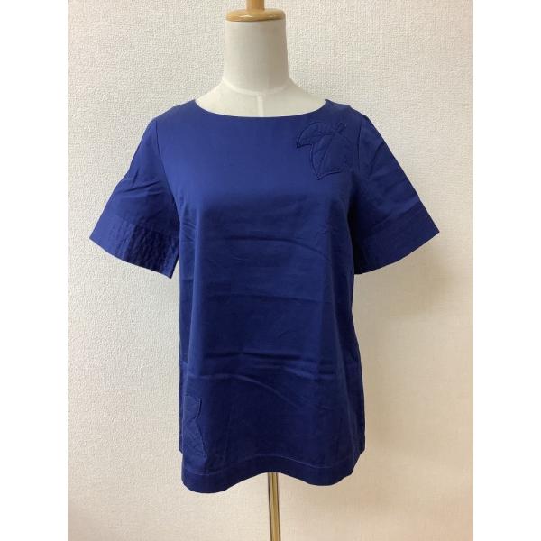 ローラアシュレイ ロイヤルブルー プルオーバーブラウス 葉っぱのアップリケ サイズ1