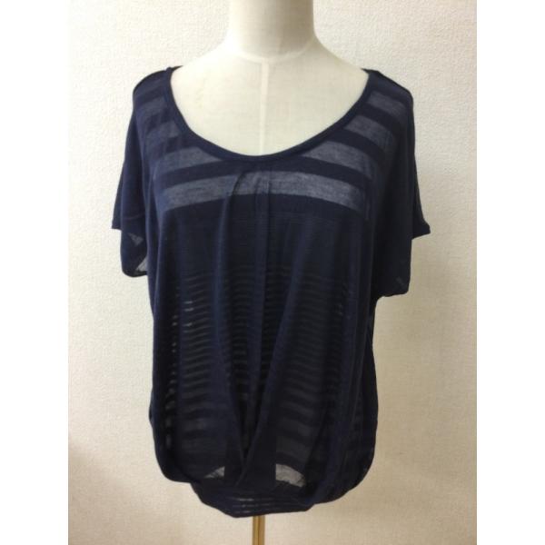 濃紺のプルオーバーニットソー ボーダーの透け