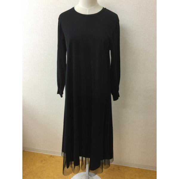 カットソー生地ワンピース 黒 袖以外はチュール重ね