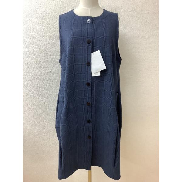 AND タグ付き未使用 青系グレンチェック ロング丈ベスト 定価29000円 サイズF
