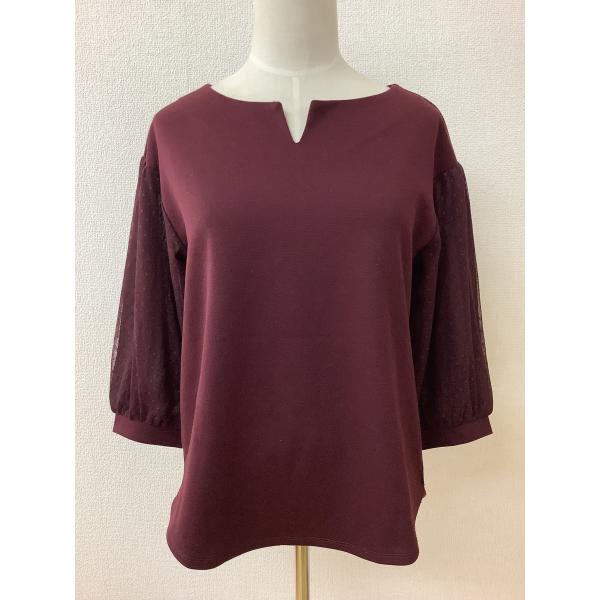 えんじ色カットソー 袖水玉チュール サイズ2