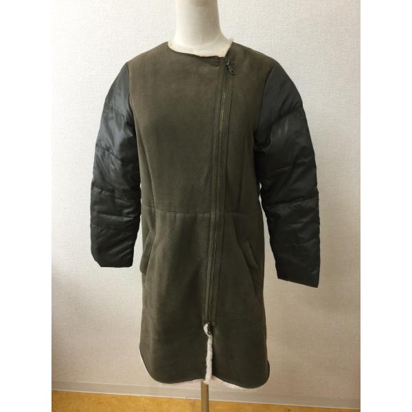 異素材組み合わせコート ダウン70%とフェイクムートン カーキ