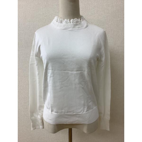 白薄手ニット 首元レース サイズ2