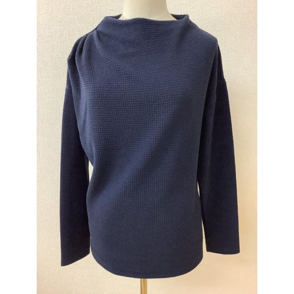ネイビー ワッフル調生地カットソー サイズM