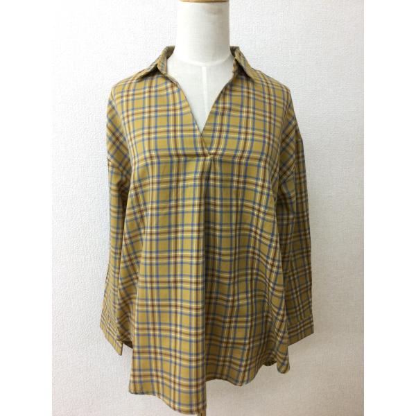 辛子色に青や茶のチェック プルオーバーシャツ サイズL