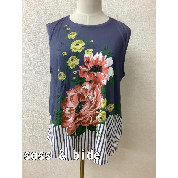ノースリーブカットソー ブルー系ストライプや花柄 サイズS