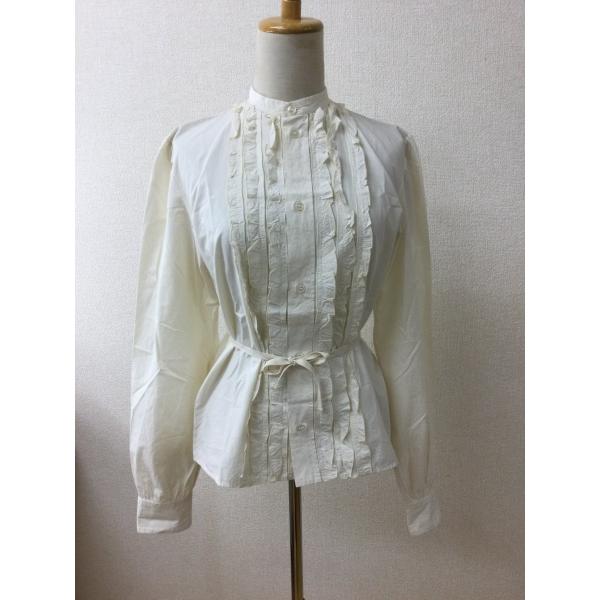 Plan C プランシー アイボリーコットンブラウス フリル飾り サイズ40