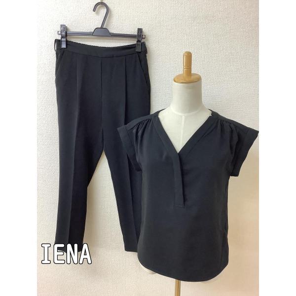 黒ブラウスとパンツセット パンツウエストゴム サイズ上下ともS36