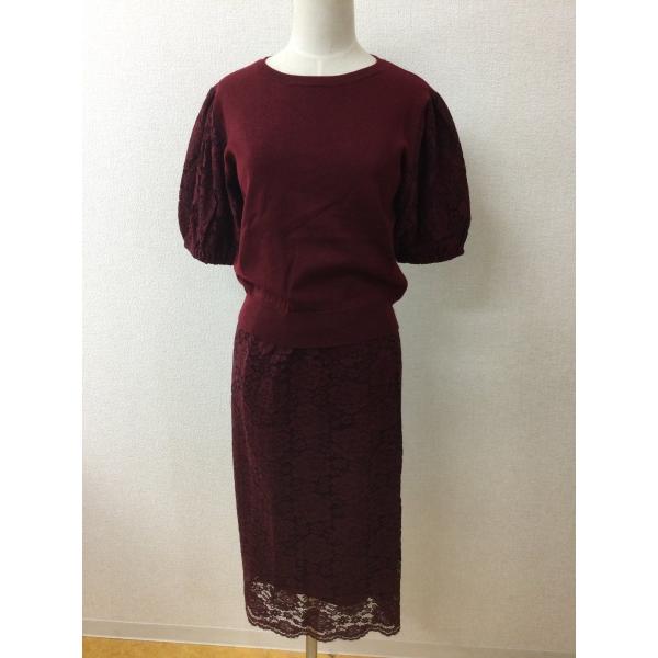 tocco タグ付き未使用 ボルドー色セットアップ ニットとレース組み合わせ サイズM