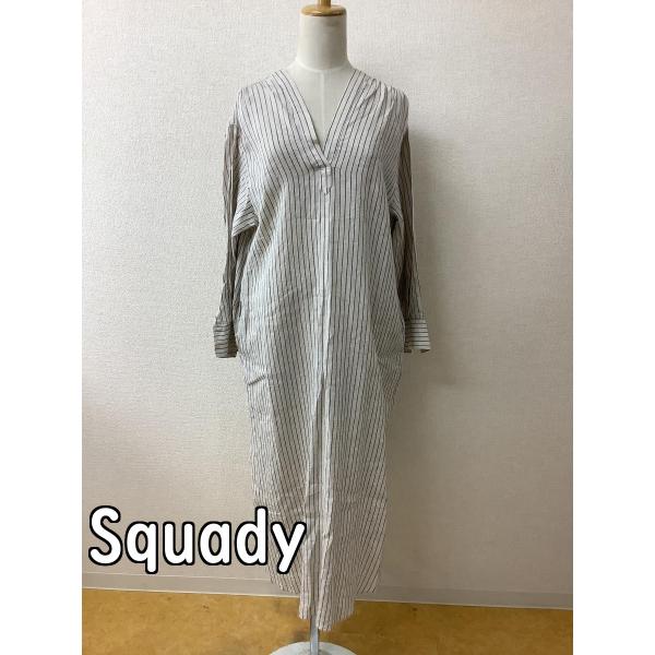 ベージュにグレーストライプ リネンワンピース サイズ2