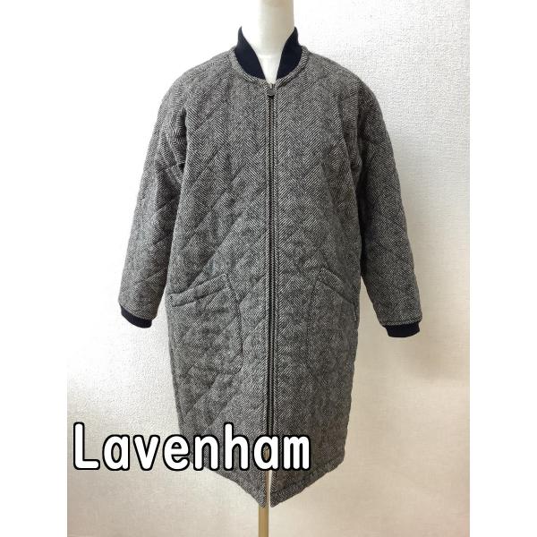 ベージュと黒ヘリンボーンウール キルティングコート サイズ6