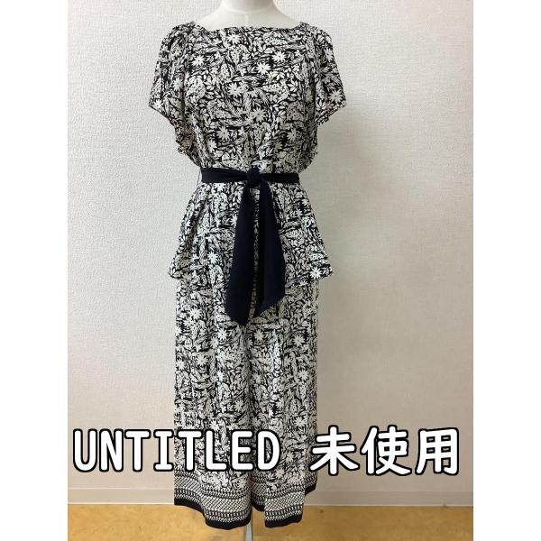 タグ付き未使用 定価33000円 ブラウスとパンツセット 黒に白花柄 サイズブラウス2 パンツ1