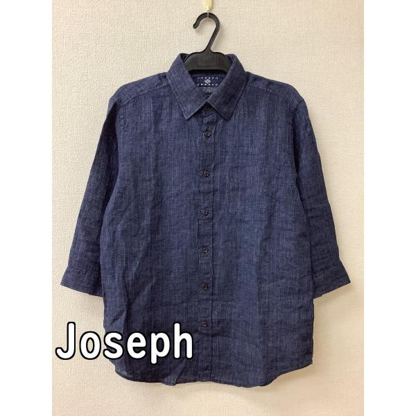 ジョセフ (Joseph) インディゴ色ストライプ 麻シャツ サイズM