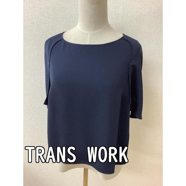 TRANS WORK トランスワーク ネイビーブラウス ケープ型の袖 サイズ38