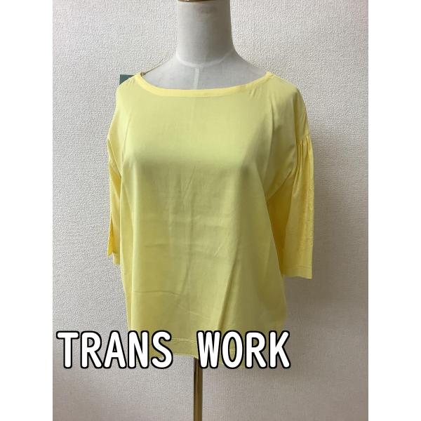 TRANS WORK トランスワーク パステルイエロー スモックブラウス 袖刺繍 サイズ38