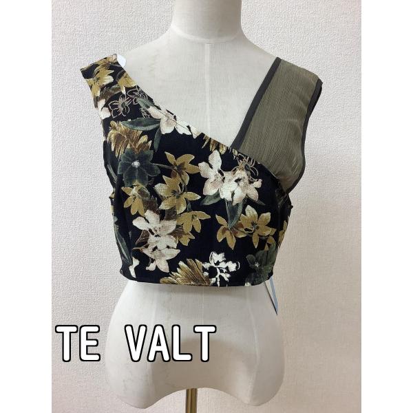 黒にカーキ系ボタニカル柄 ショートベスト サイズ38