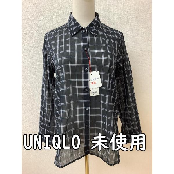 タグ付き未使用 コットンシアーチェックシャツ 黒 サイズXS
