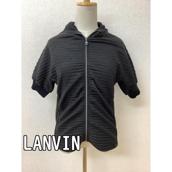 ランバン (LANVIN) フェルト風生地ブルゾン  黒 プリーツ生地 サイズ38