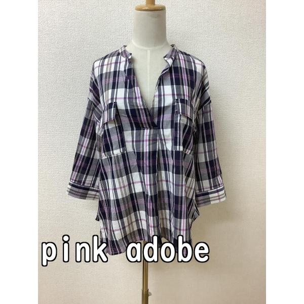 pink adobe ピンクアドベ パープル系チェック プルオーバーシャツ サイズM