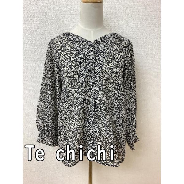 テチチ (Te chichi) 黒にベージュ花柄ブラウス 透け感あり サイズフリー